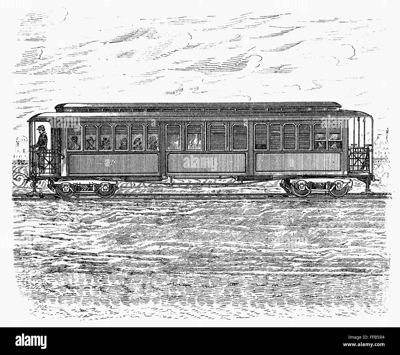 AMERICAN RAILROAD, 1870s. /nAmerican passenger car of the mid-1870s ...