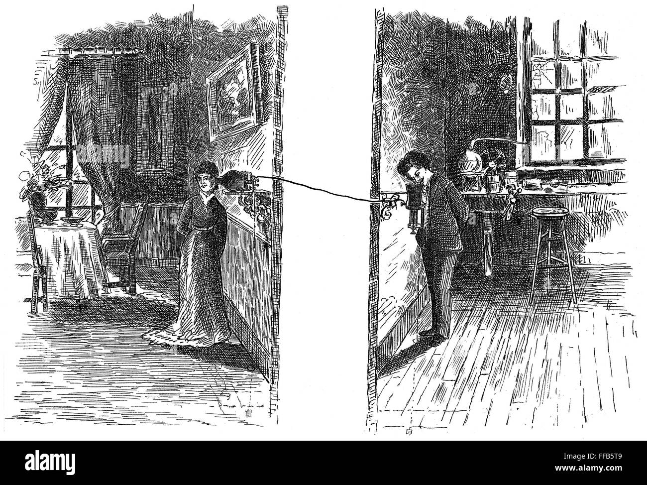 TELEPHONE, 1876. /nElectrical contact telephone, 1876. Line engraving ...