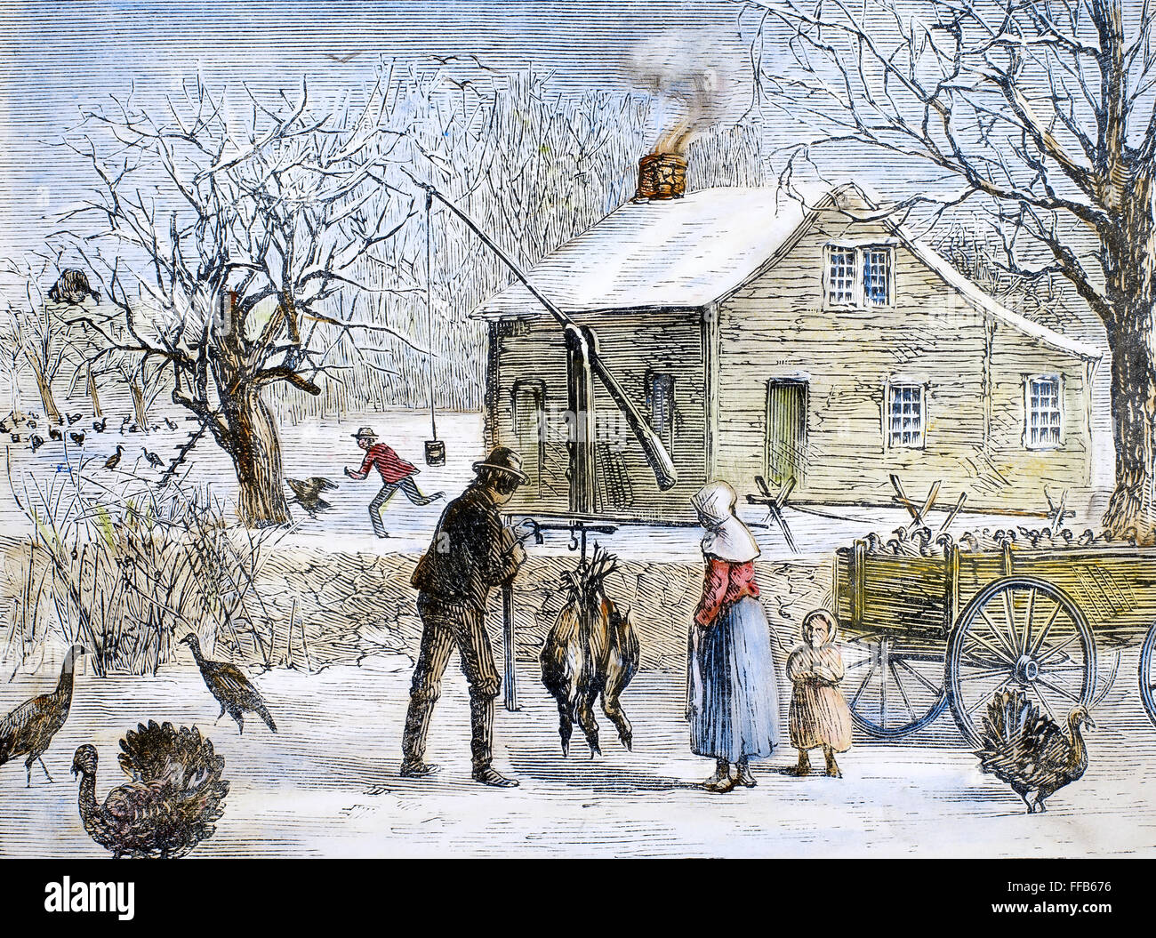 THANKSGIVING, 1882. /nBuying turkeys for Thanksgiving. Wood engraving ...