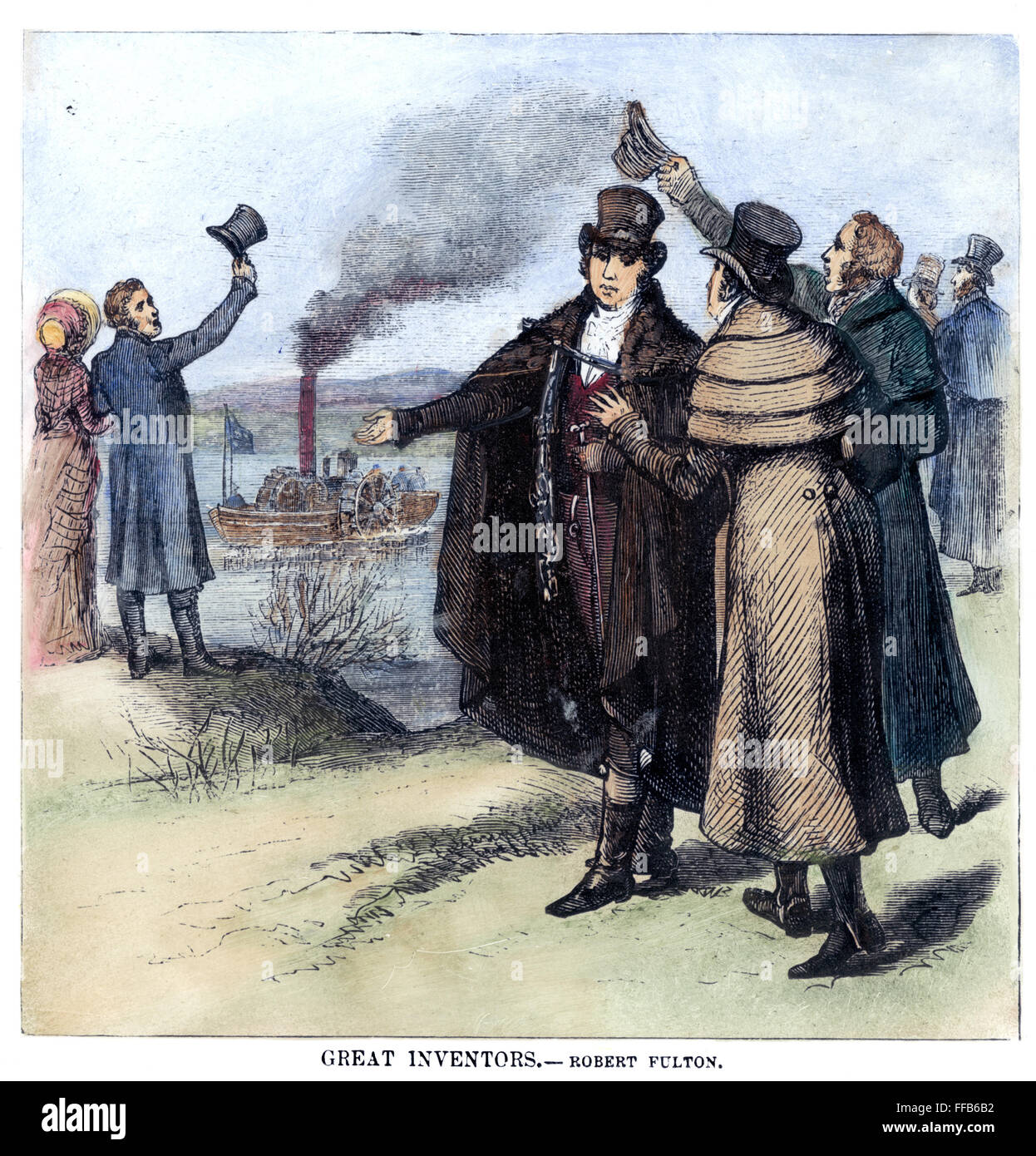 ROBERT FULTON (1765-1815). /nAmerican engineer and inventor. Onlookers ...