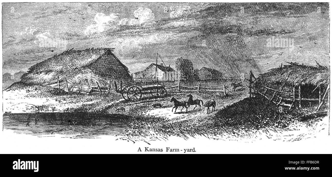 KANSAS: FARM, 1875. /nFarm-yard in Kansas. Wood engraving, 1875 Stock ...