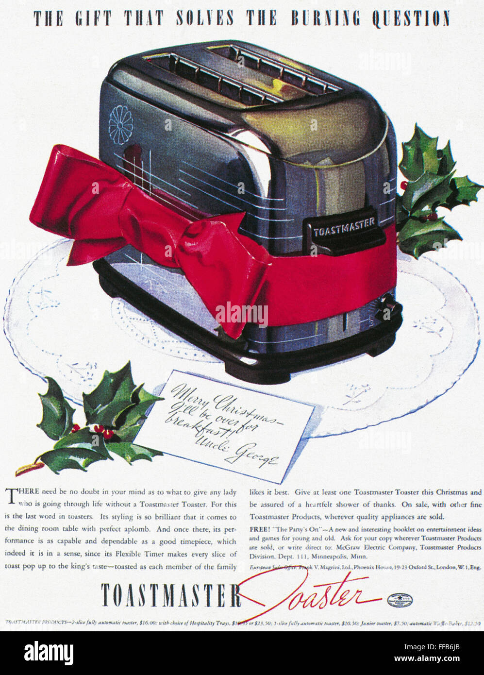 TOASTER AD, 1937. /nAmerican advertisement, 1937, for the Toastmaster ...