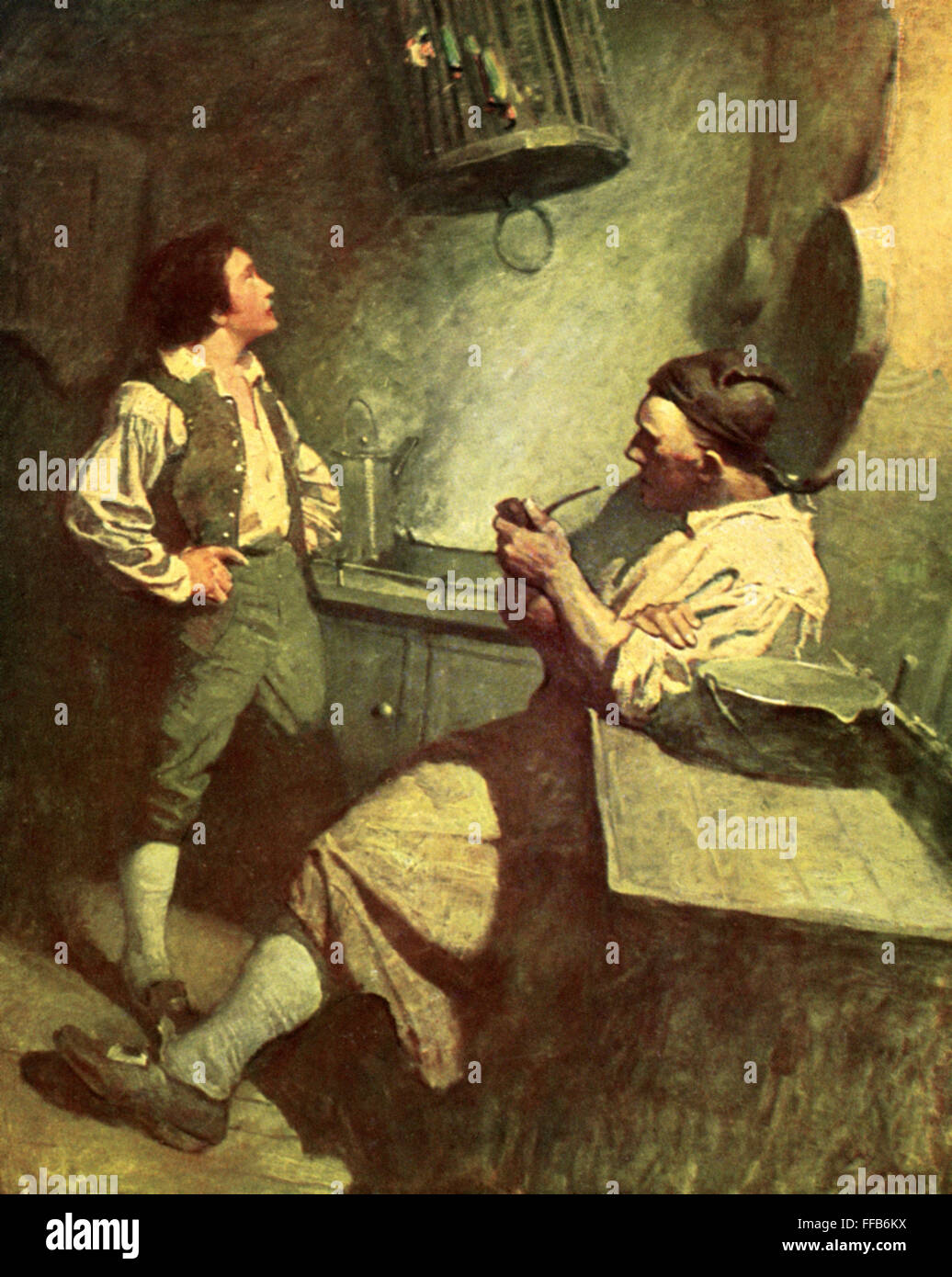 TREASURE ISLAND. /nLong John Silver and Jim Hawkins. Illustration by N ...