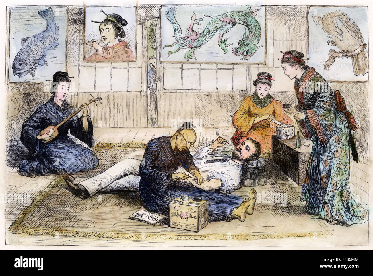 TATTOO PARLOR, 1882. /nA European being tattooed at a Nagasaki, Japan ...