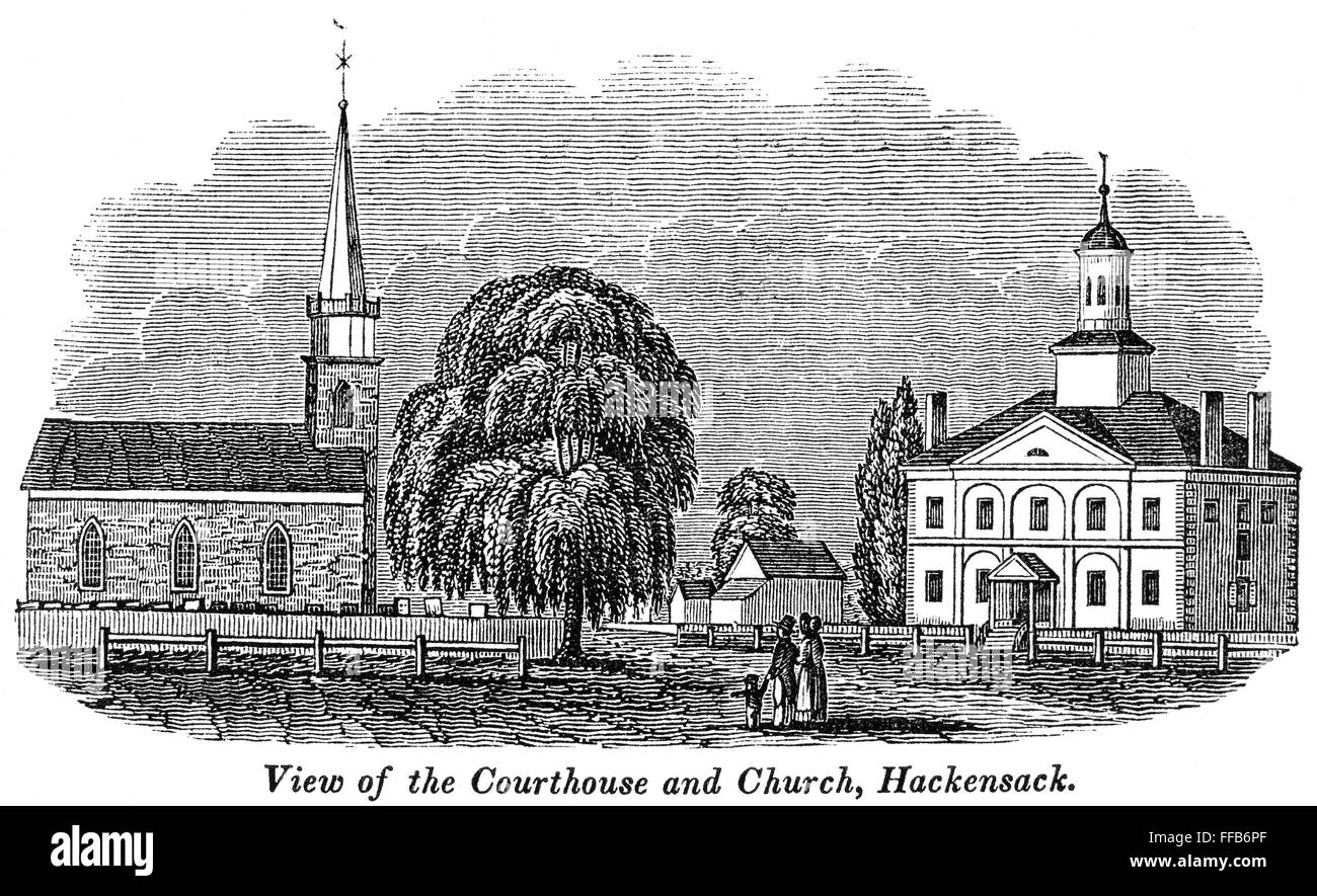 NEW JERSEY: HACKENSACK. /nView of the courthouse and church, Hackensack ...
