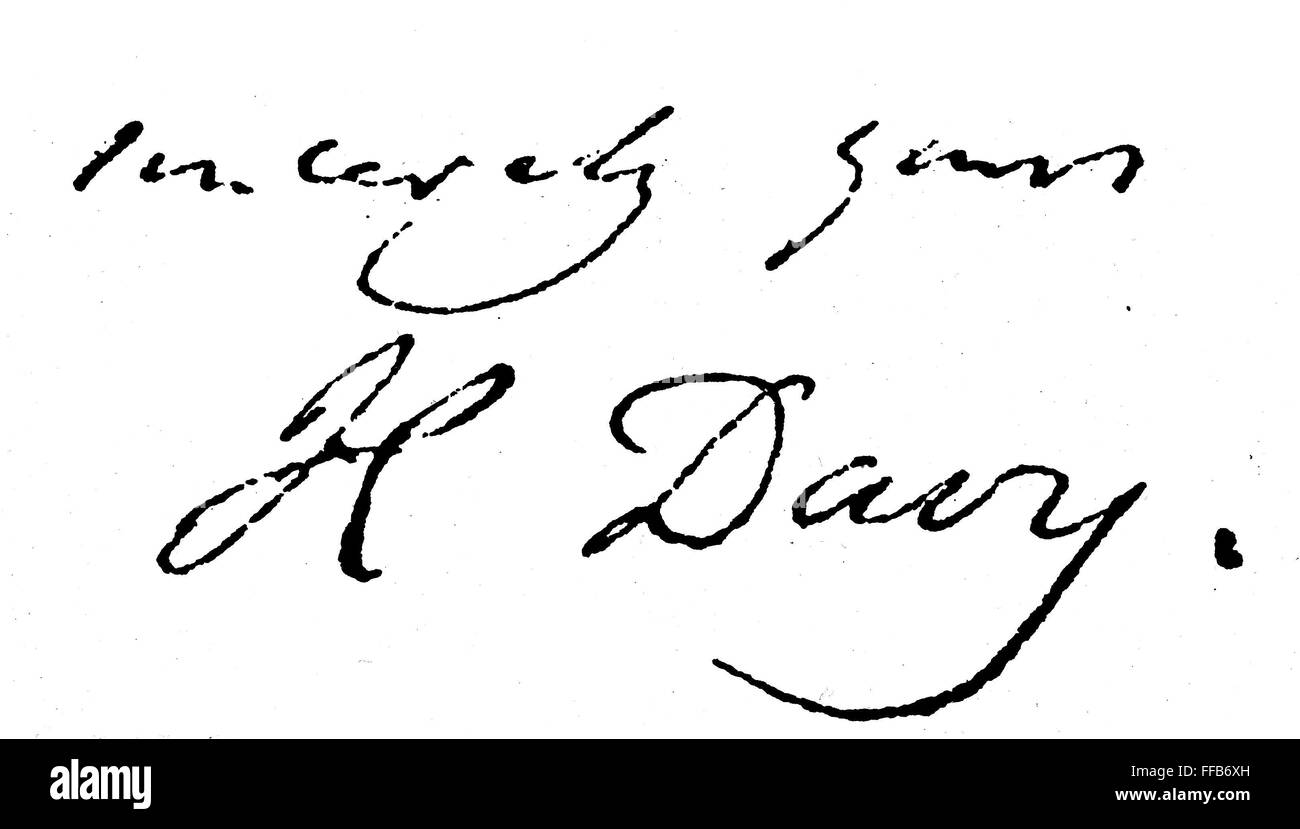 SIR HUMPHRY DAVY (1778-1829). /nEnglish chemist. Autograph signature ...