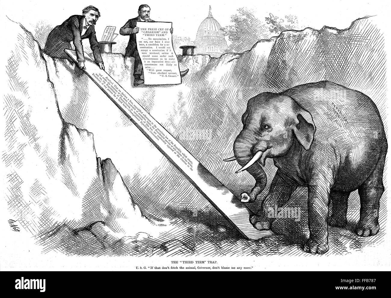 NAST: THIRD TERM, 1875. /n'The "Third Term" Trap.' Cartoon by Thomas Nast, 1875, supporting ...