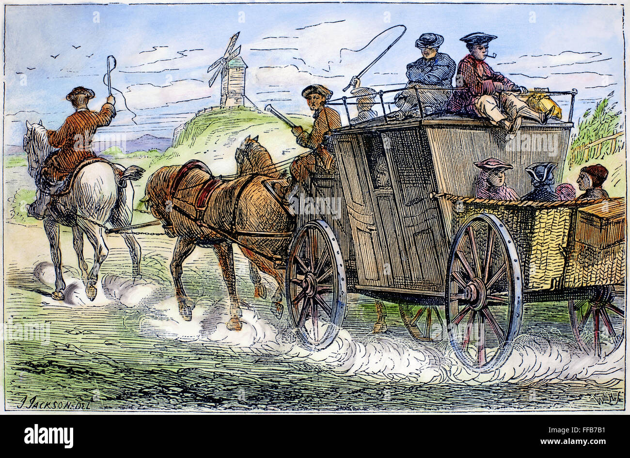 STAGECOACH, 18th CENTURY. /nA stagecoach ride in England in the 18th ...