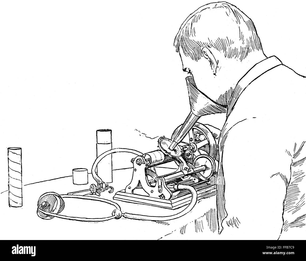 GRAPHOPHONE. /nTalking into the graphophone, patented in 1886 by ...