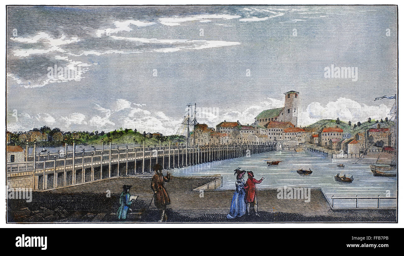 BOSTON: CHARLES RIVER, 1789. /nView of the Charles River Bridge, Boston ...