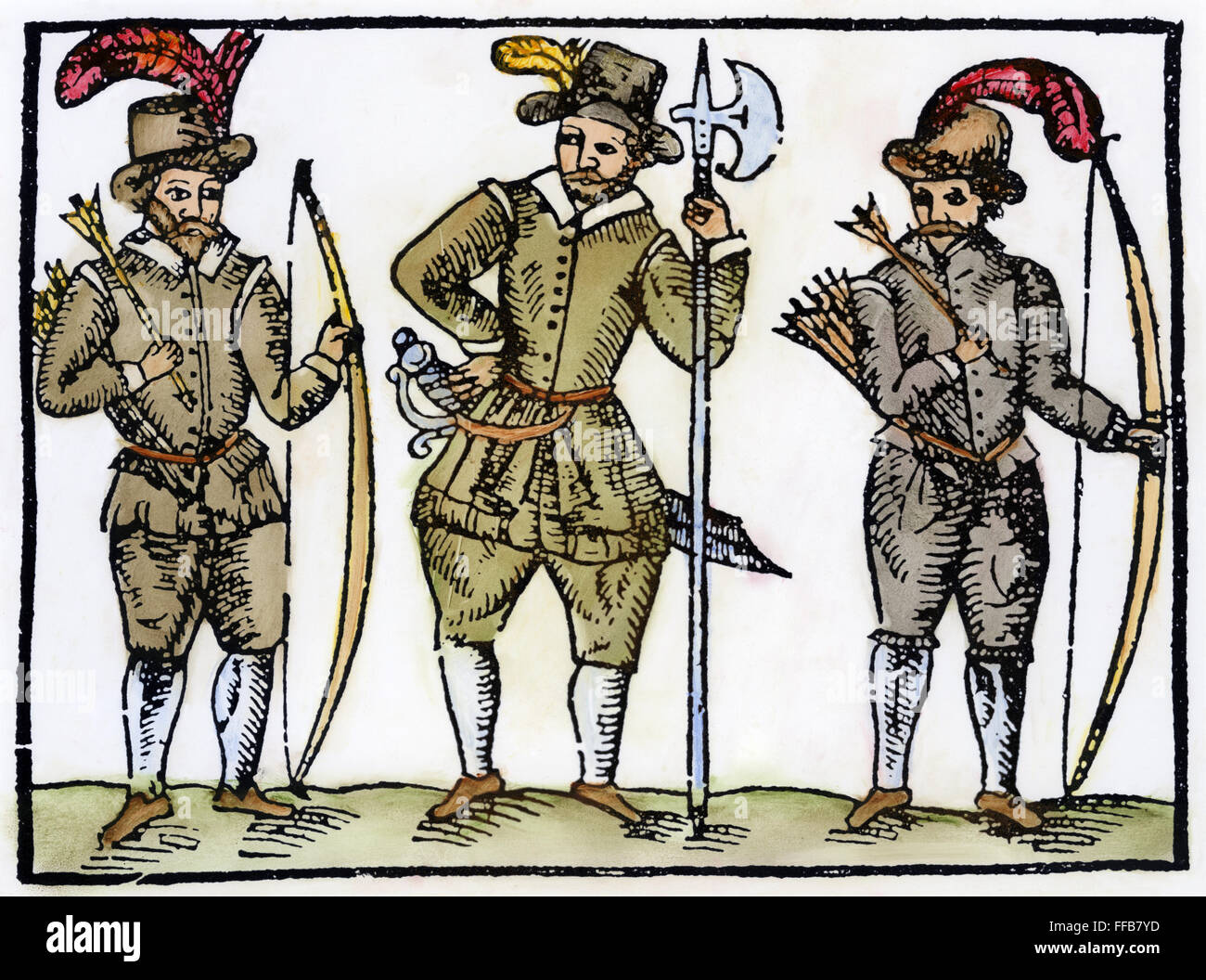 LONGBOWMEN, 16th CENTURY. /nEnglish longbowmen and a halberdier (center ...