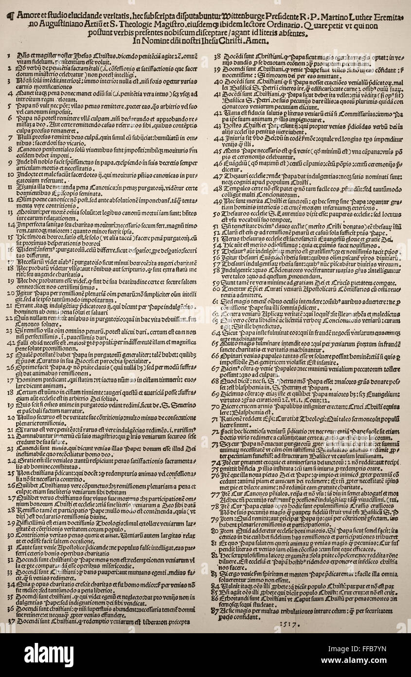 LUTHER: THESES, 1517. /nThe 95 theses which German religious reformer ...