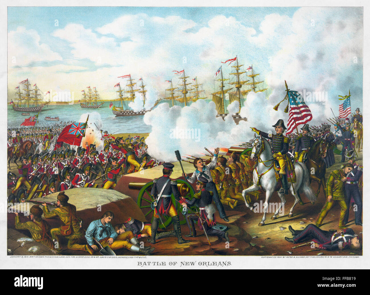 BATTLE OF NEW ORLEANS. /nMajor General Andrew Jackson encouraging his ...