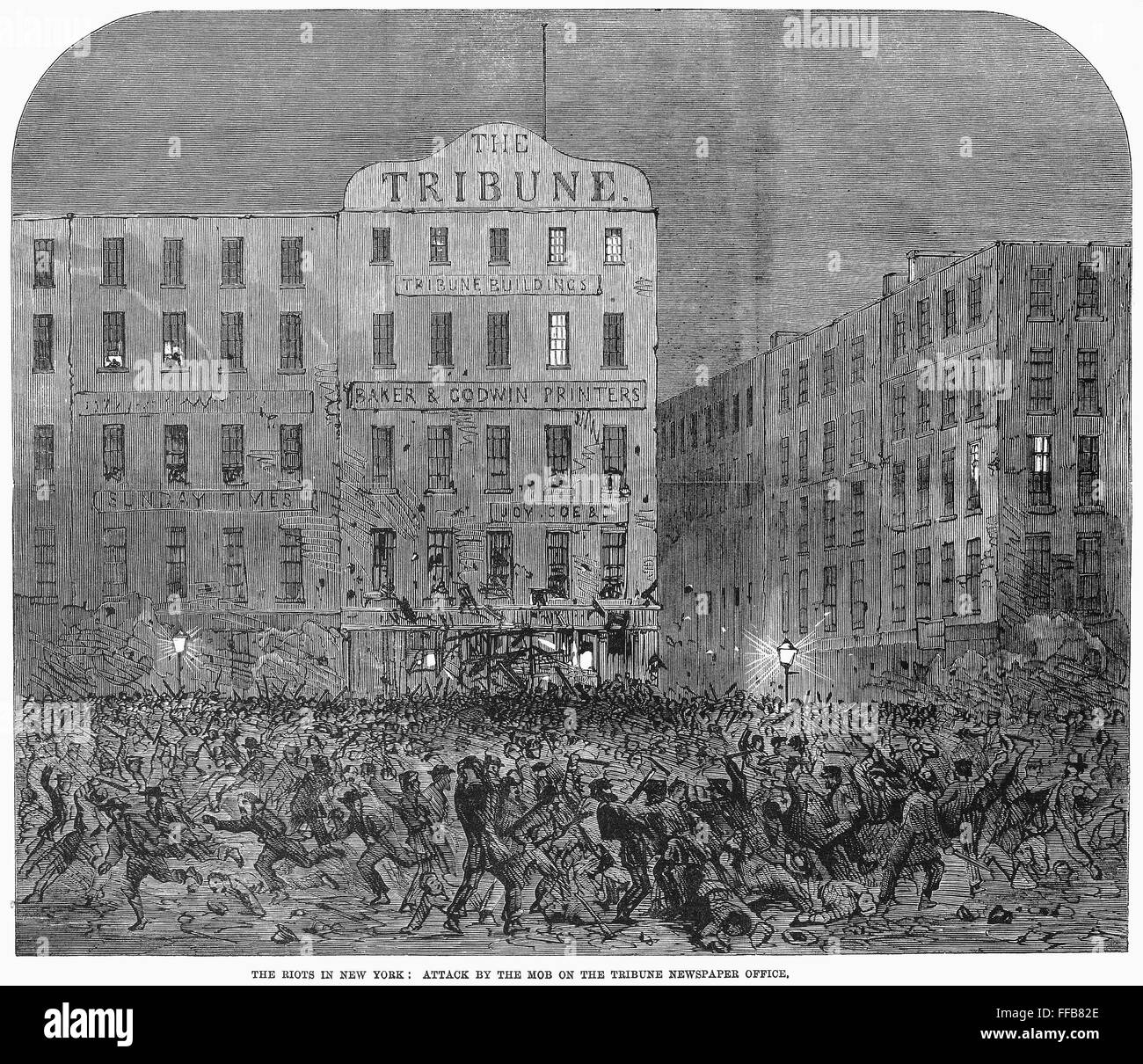 CIVIL WAR: DRAFT RIOTS, 1863. /nA mob of rioters attacking the offices ...
