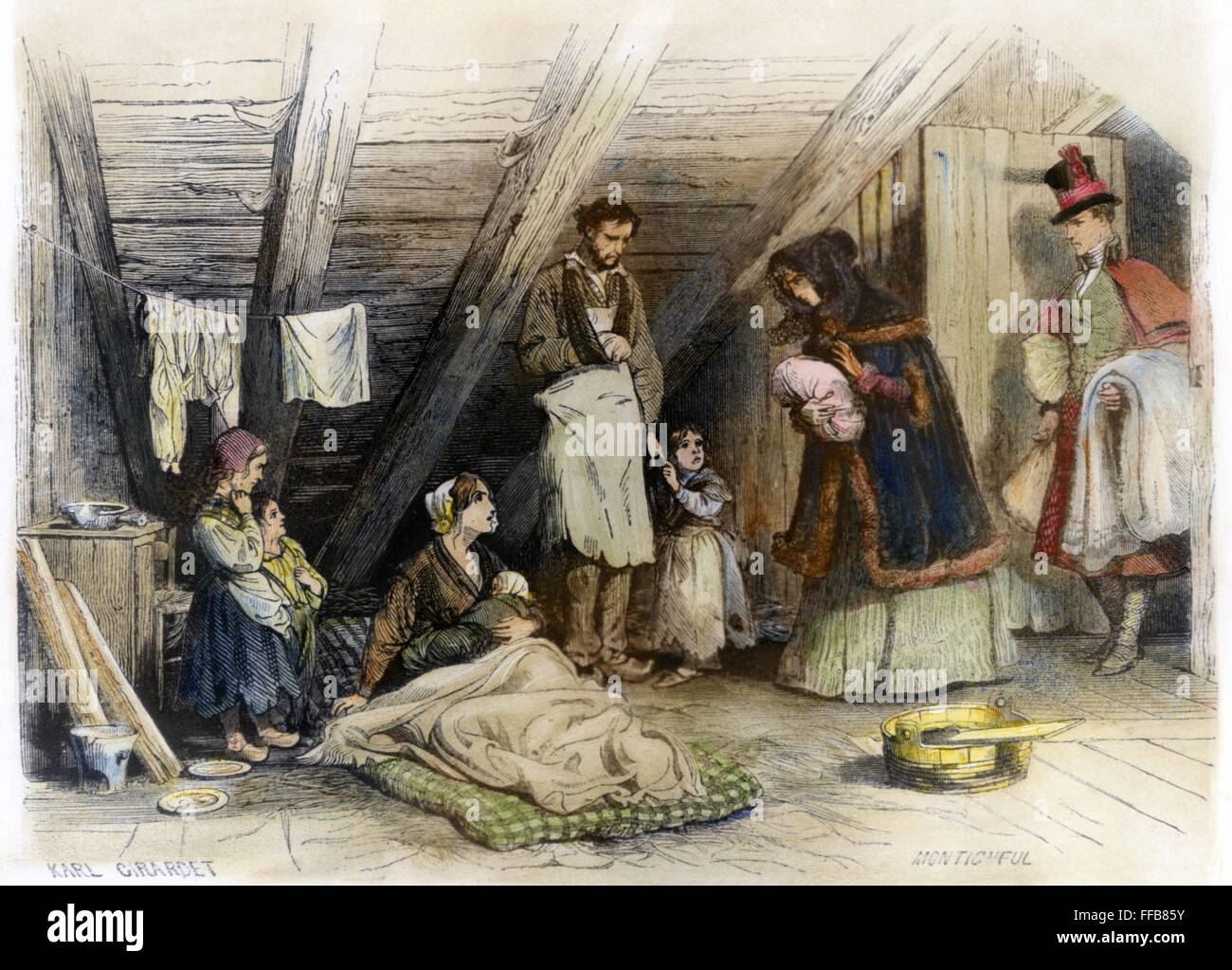 PARIS: CHARITY IN A GARRET. /nWood engraving, French, 1844, after Karl ...