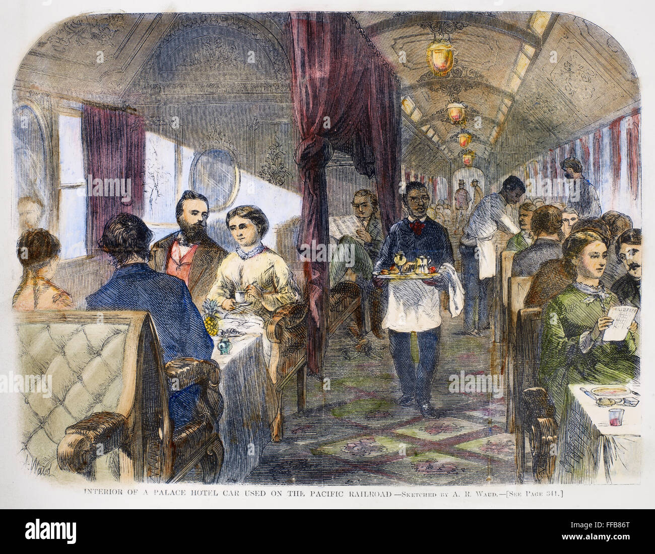 RAILROAD: INTERIOR, 1869. /nInterior of a Palace Hotel car on the Union ...