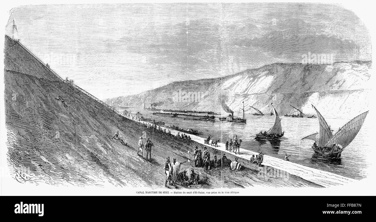 SUEZ CANAL, 1869. /nView from the African shore of the Suez Canal at El ...