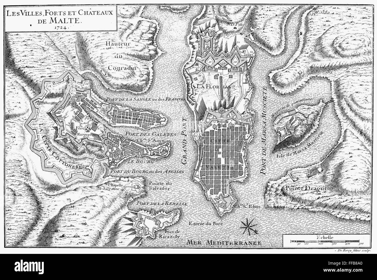 MALTA: VALETTA MAP, 1724. /nPlan of the city and harbor of Valletta and ...