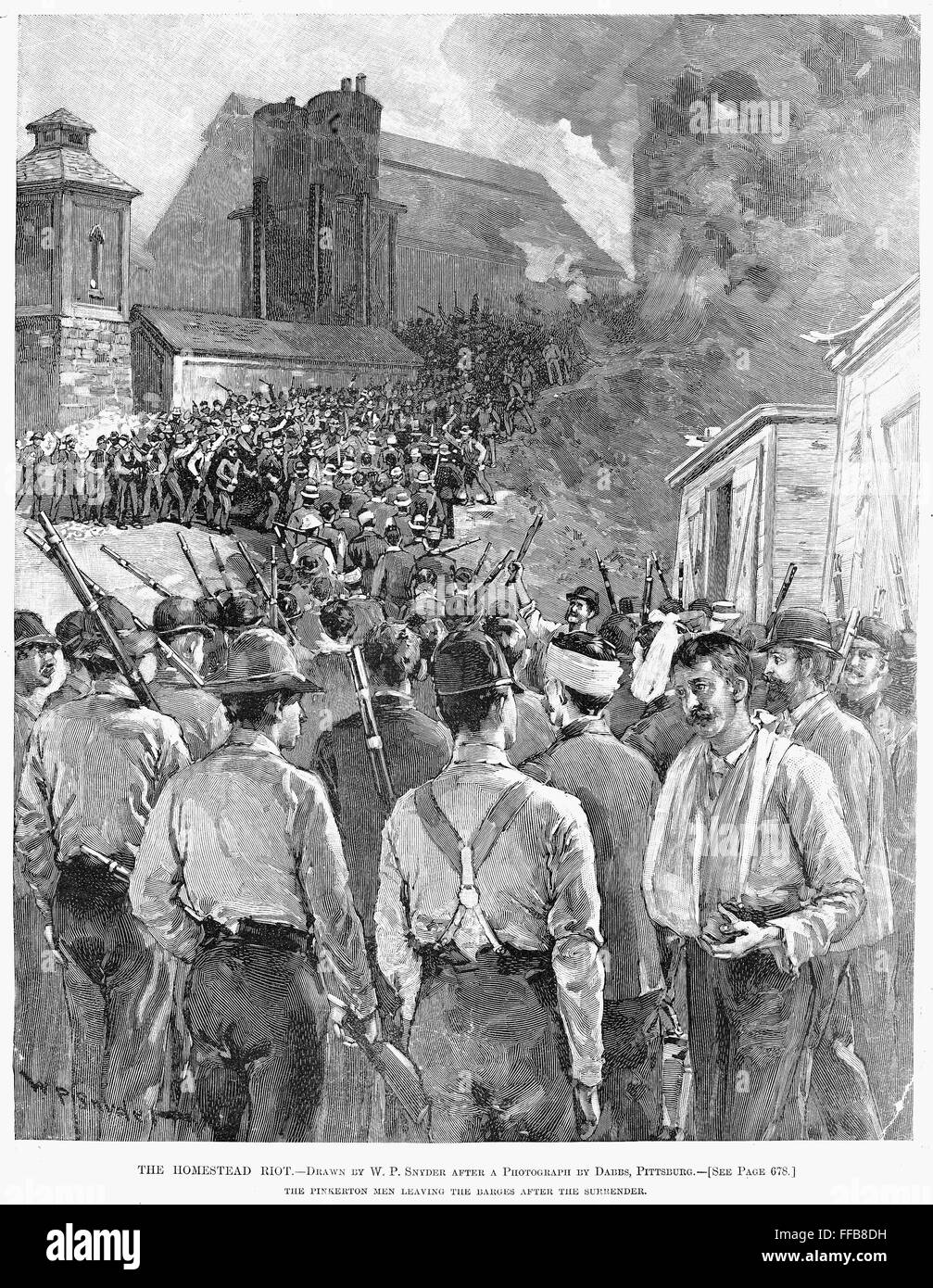 HOMESTEAD STRIKE, 1892. /nThe Pinkerton men leaving the barges after ...