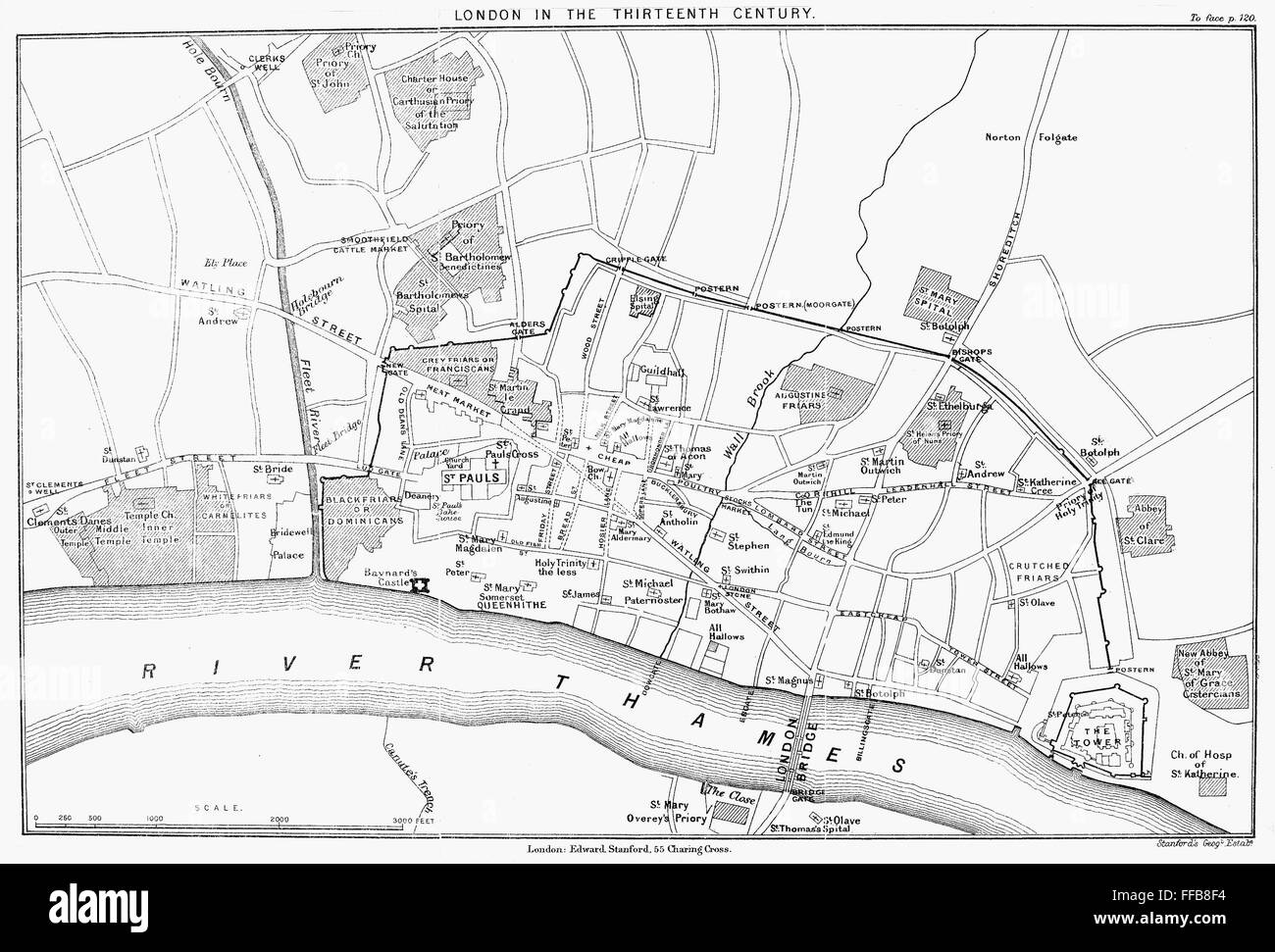 MAP: LONDON, 13th CENTURY. /nReconstructed map of 13th century London ...