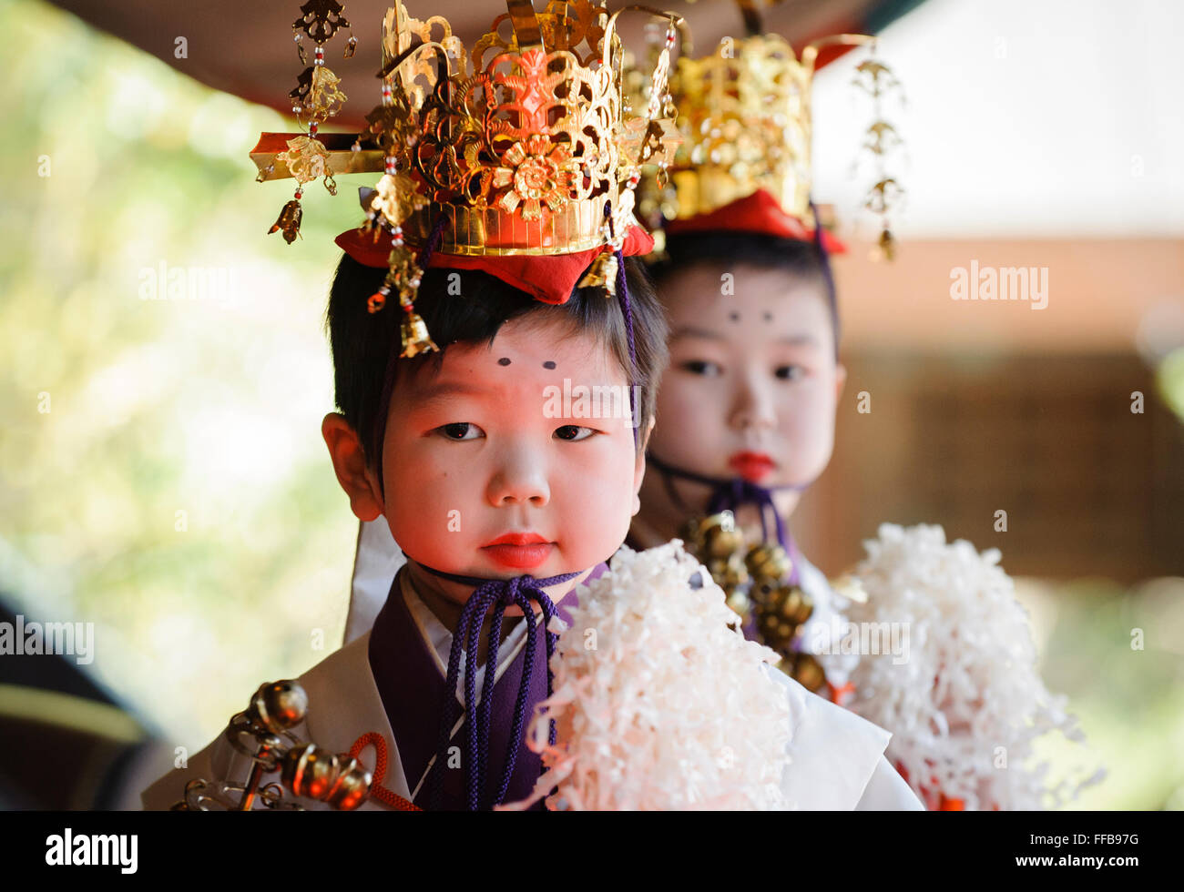 Toyohashi, Japan. 11th February, 2016. Boys are dressed in traditional ...