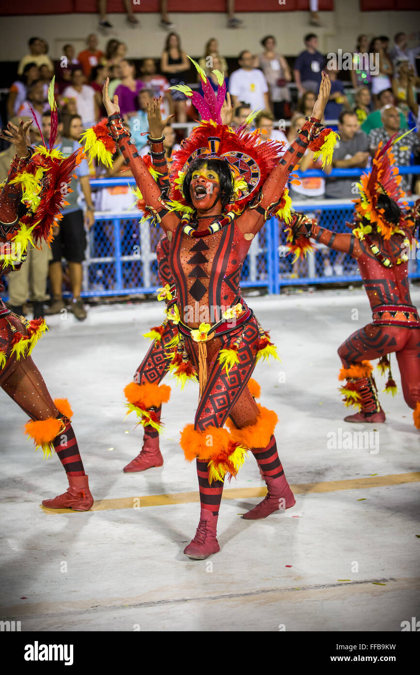 Samba dancers parade in the Sambadrome during the Rio Carnival February ...