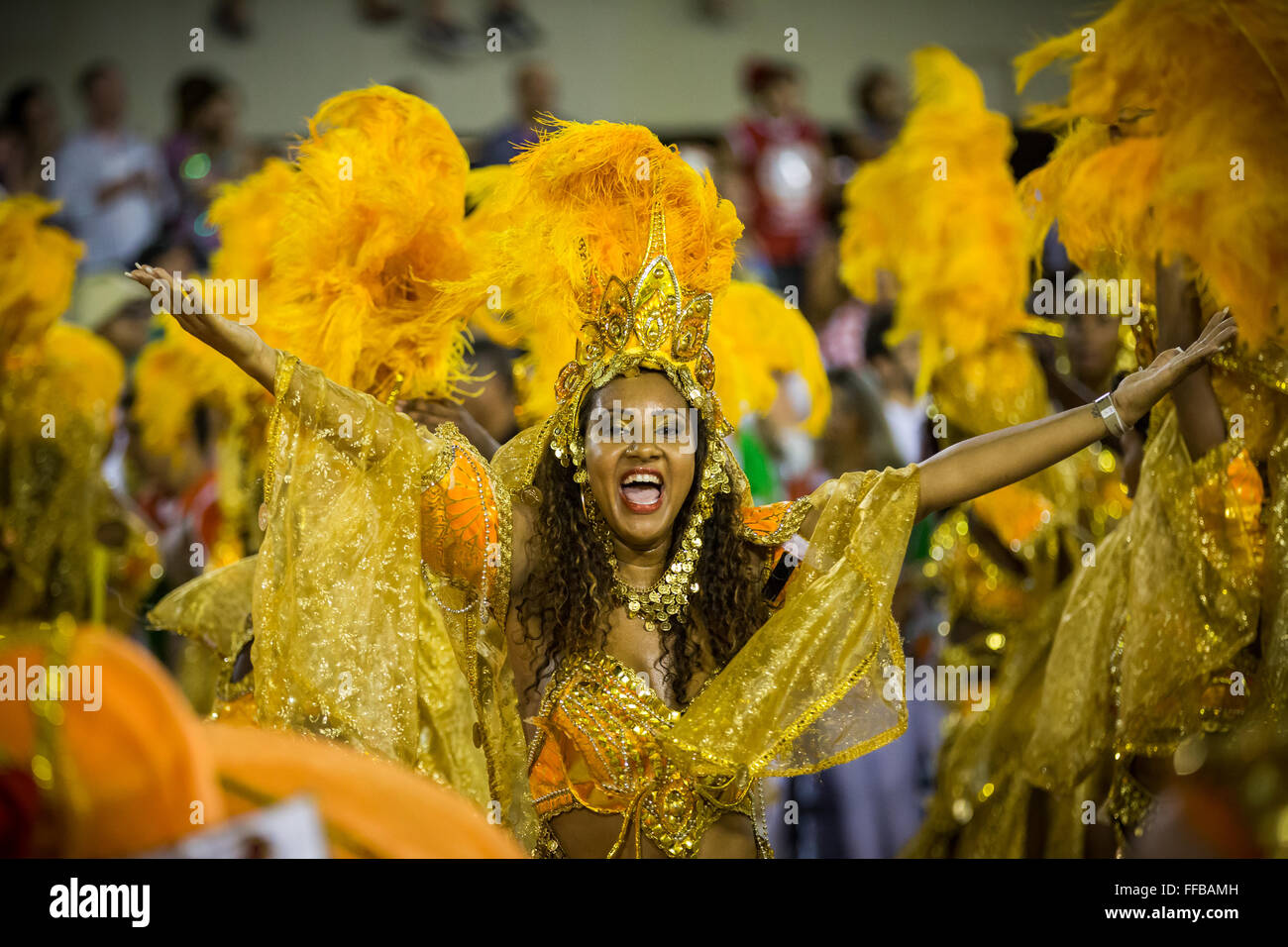 Samba dancers parade in the Sambadrome during the Rio Carnival February ...