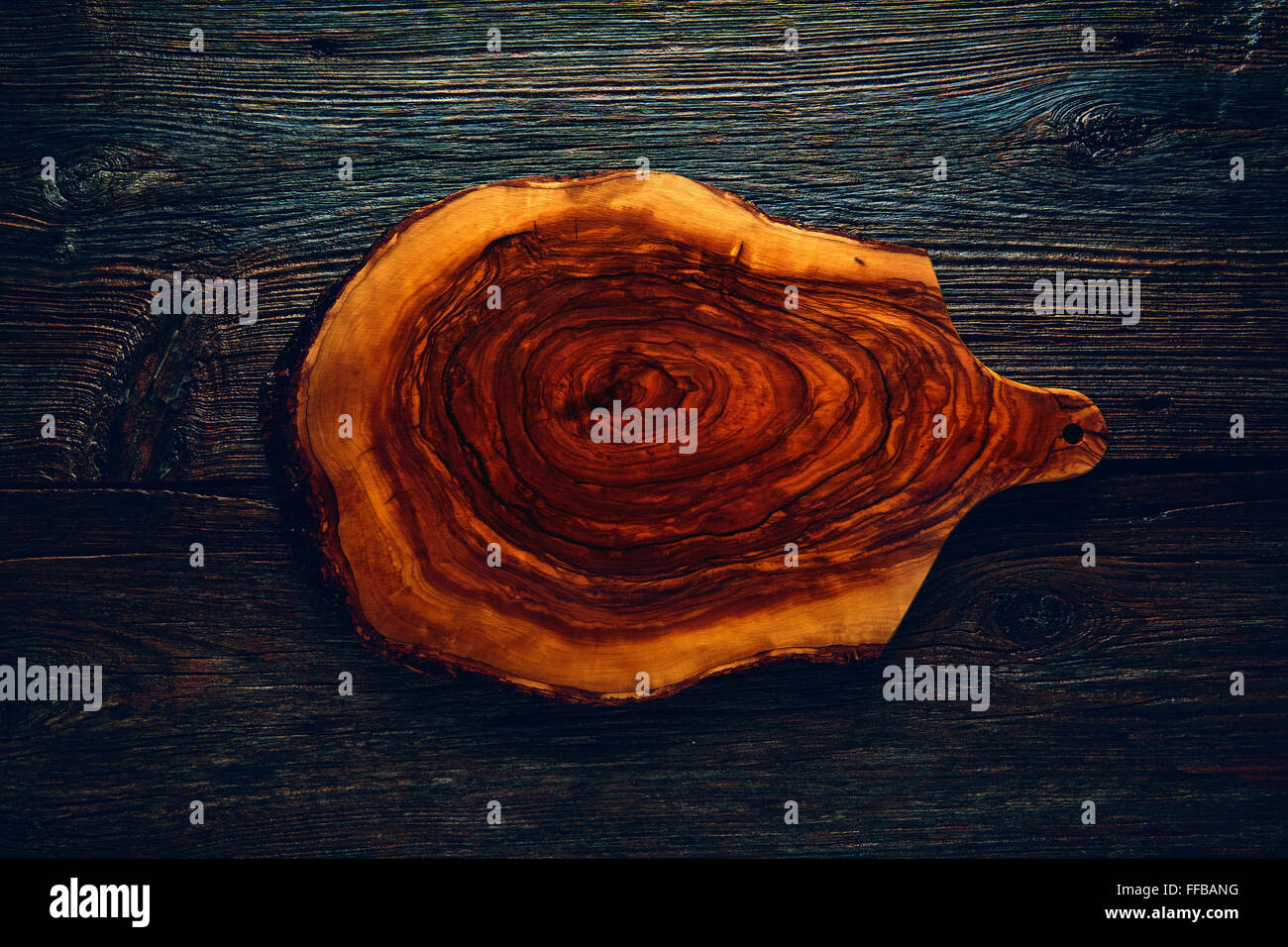 Olive tree cutting board Mediterranean on dark wood background Stock ...