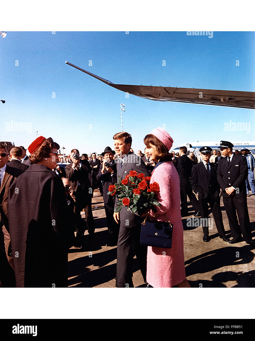 President and Mrs. Kennedy arrive at Love Field, Dallas, Texas on ...