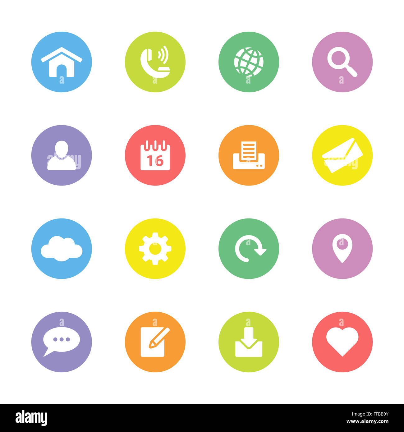 [JPEG] Colorful simple flat icon set 1 on circle Stock Photo - Alamy