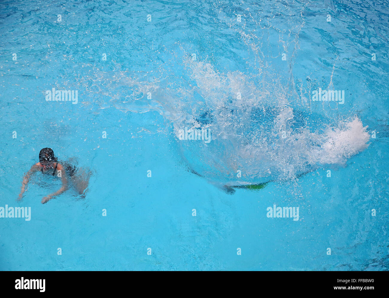 Bad Lausick, Germany. 09th Feb, 2016. A boy dives from a 3-meter diving ...