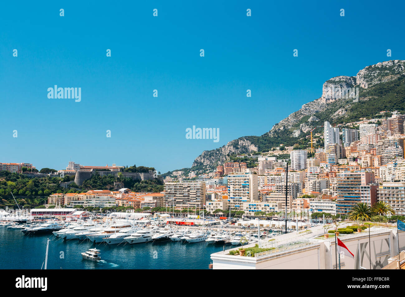 City Pier, Jetty In Sunny Summer Day. Monaco, Monte Carlo architecture ...