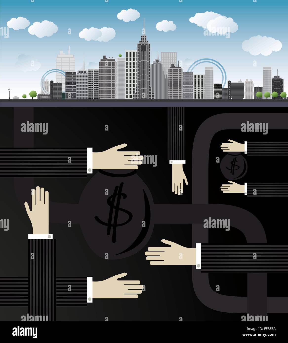 shadow economy illustration. Hand, giving money in bag to other hand ...