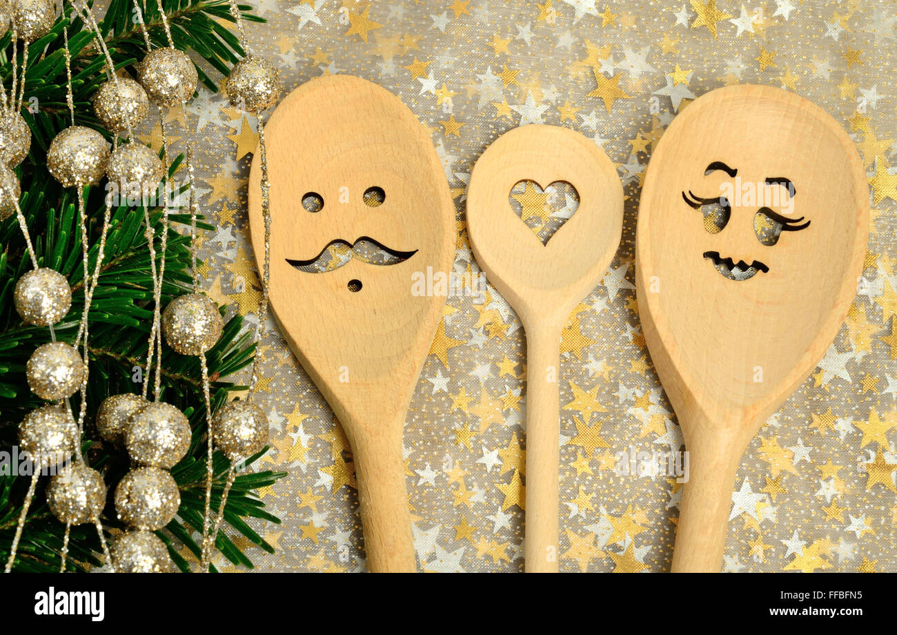 Branch tree with lovely wooden spoon on background Stock Photo - Alamy