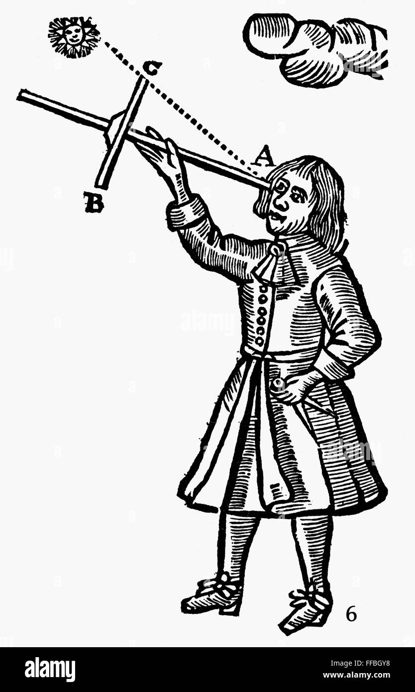 CROSS-STAFF, 1669. /nA mariner sighting on the sun with a cross-staff ...