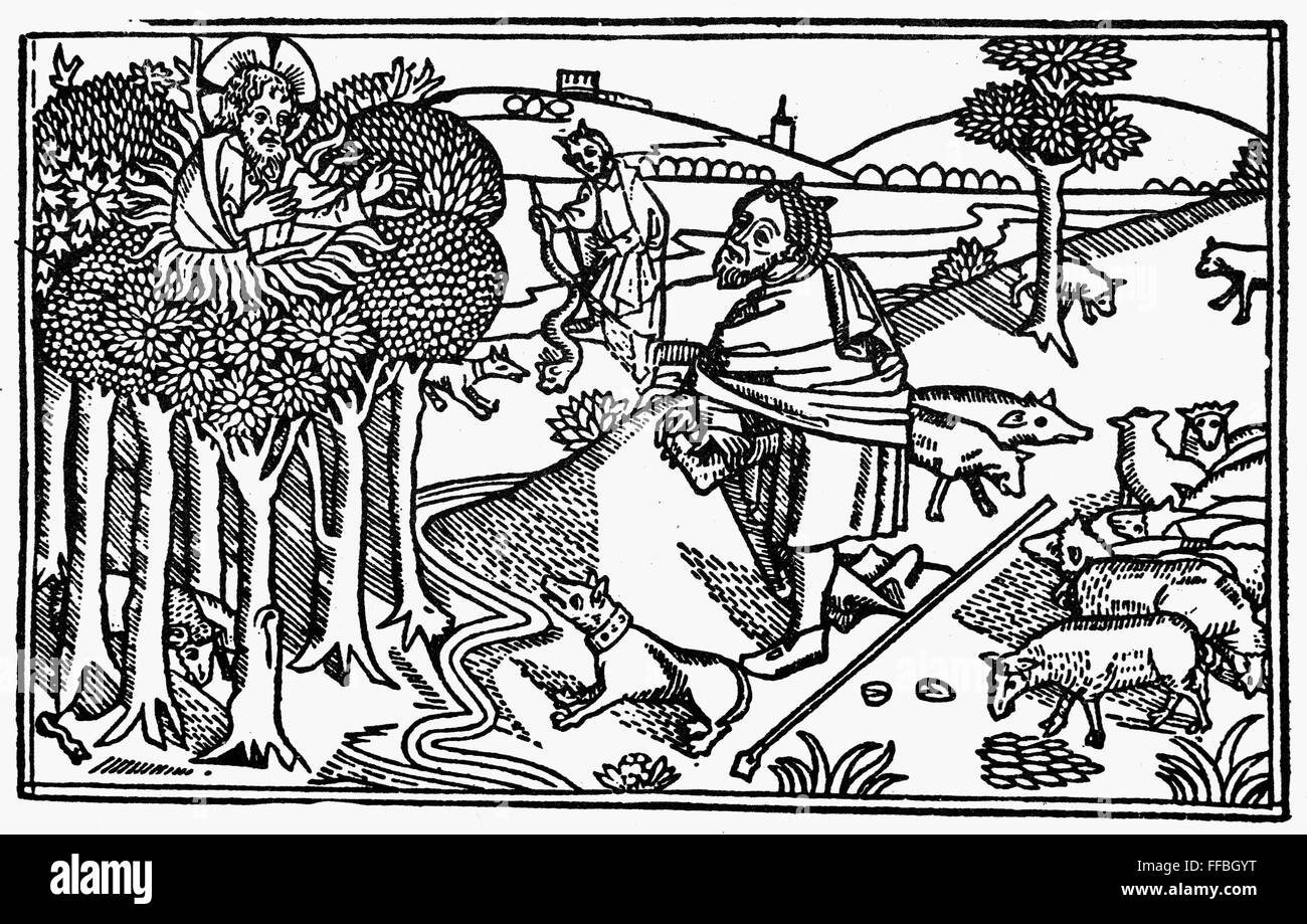 MOSES AND BURNING BUSH. /nMoses and the burning bush from which God ...