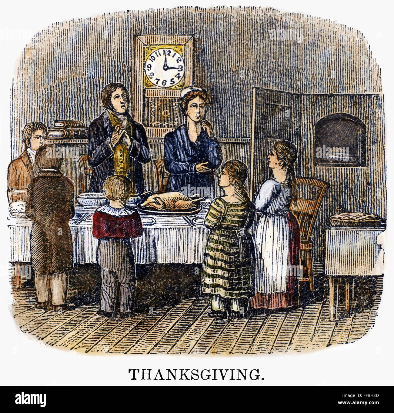 THANKSGIVING, 1853. /nWood engraving, American, 1853 Stock Photo - Alamy
