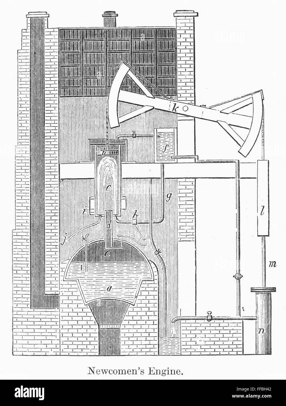 NEWCOMEN'S STEAM ENGINE. /nSchematic diagram of Thomas Newcomen's steam ...