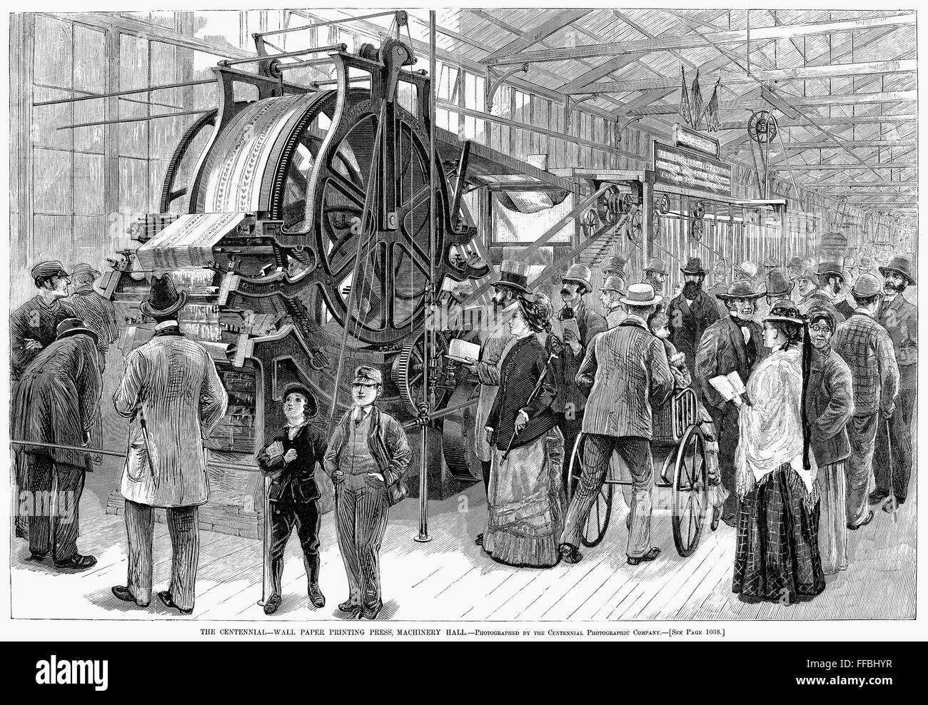 WALLPAPER PRINTING, 1876. /nA wallpaper printing press at the ...