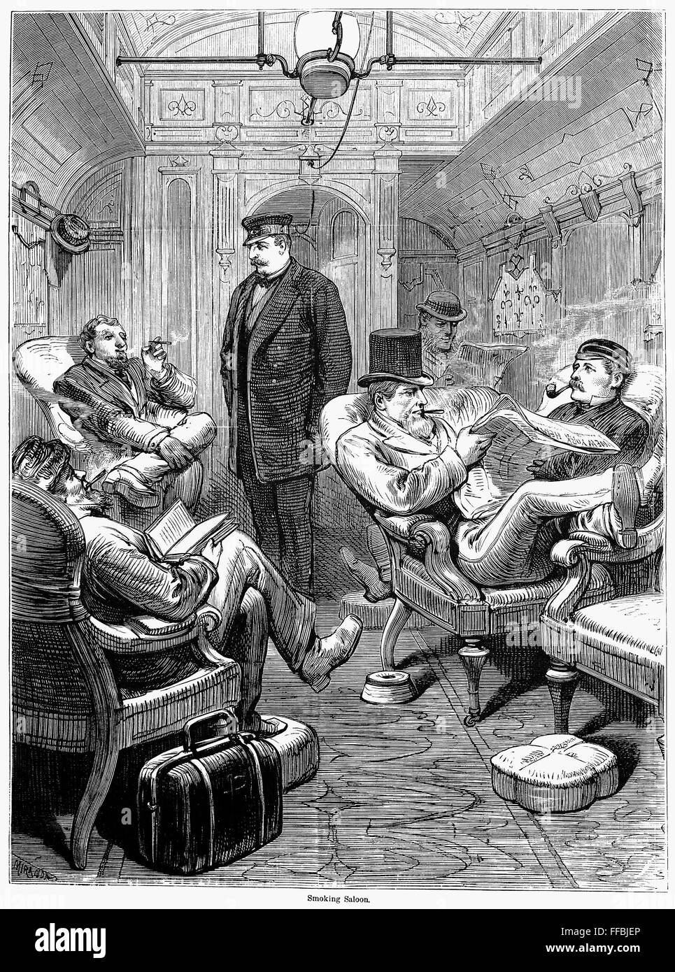 PULLMAN CAR, 1876. /nThe smoking saloon in a Pullman parlor car on the ...