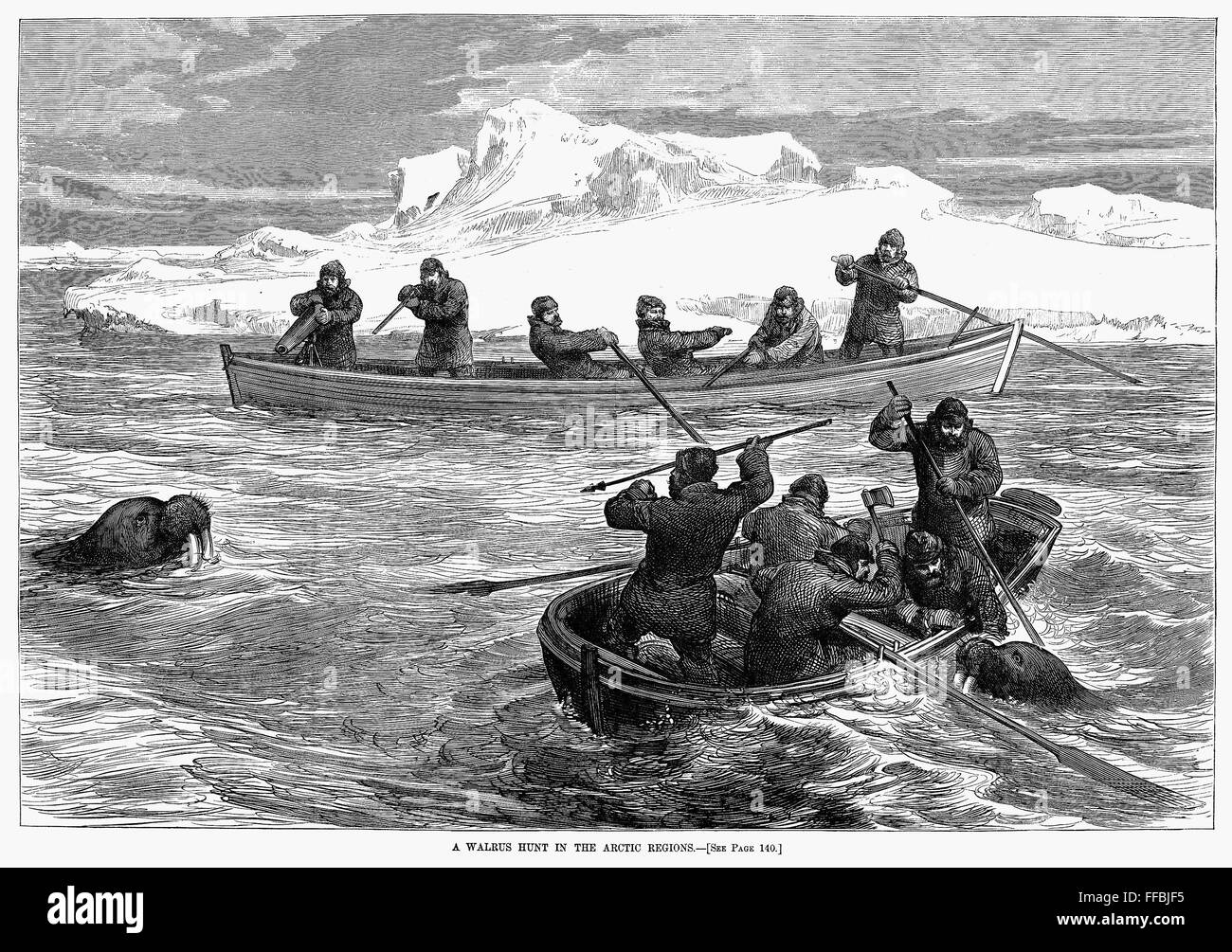 WALRUS HUNT, 1877. /n'A Walrus Hunt in the Arctic Regions.' Line ...