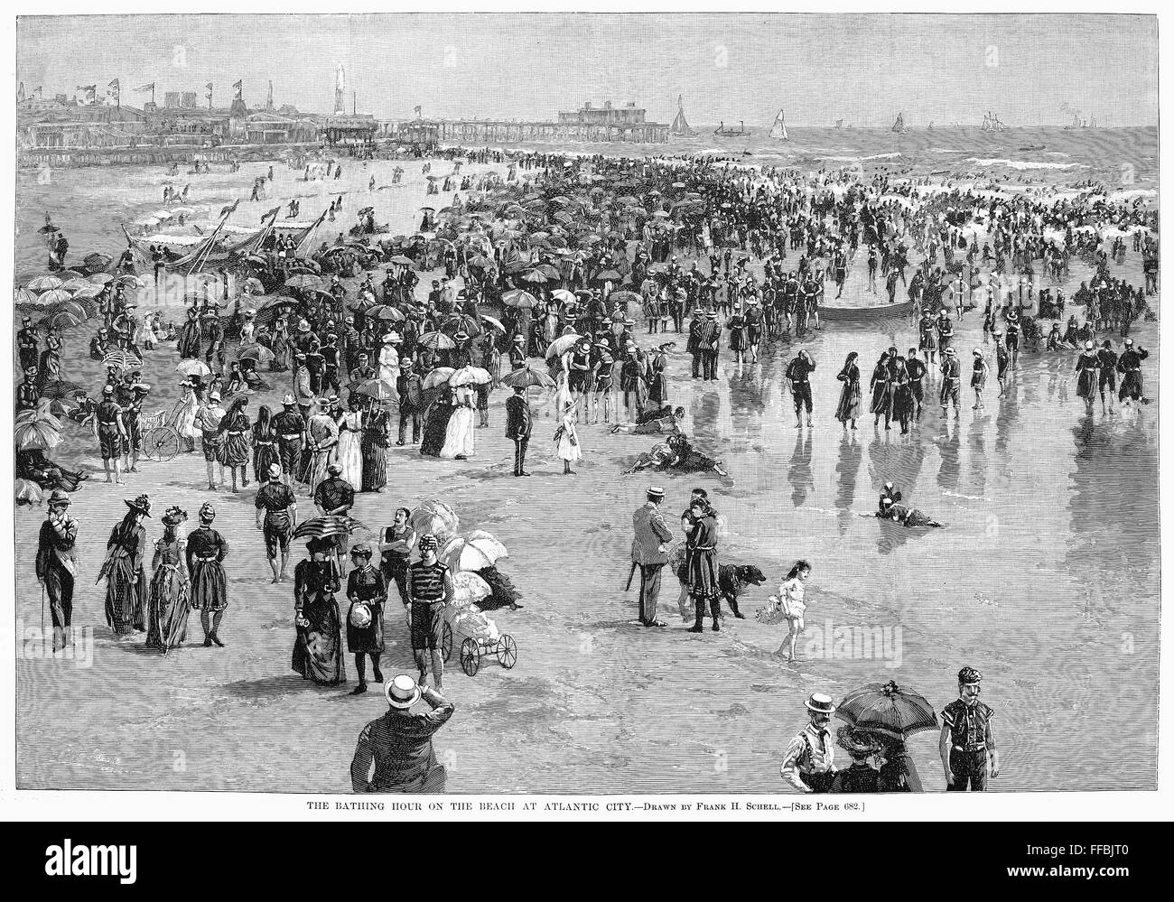ATLANTIC CITY BEACH, 1890. /n'The Bathing Hour on the Beach at Atlantic ...