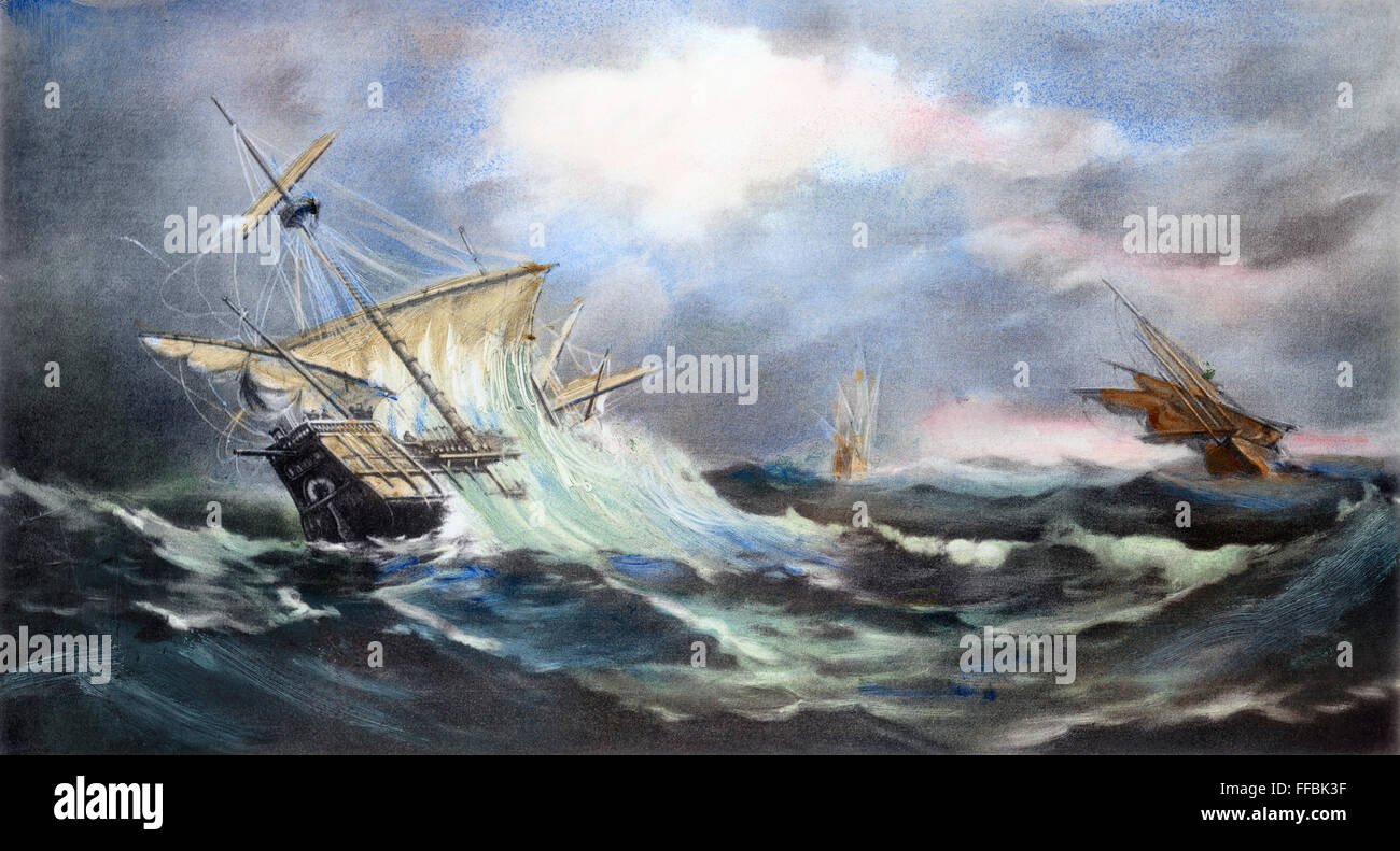 CHRISTOPHER COLUMBUS /n(1451-1506). Italian navigator. Columbus' fleet ...