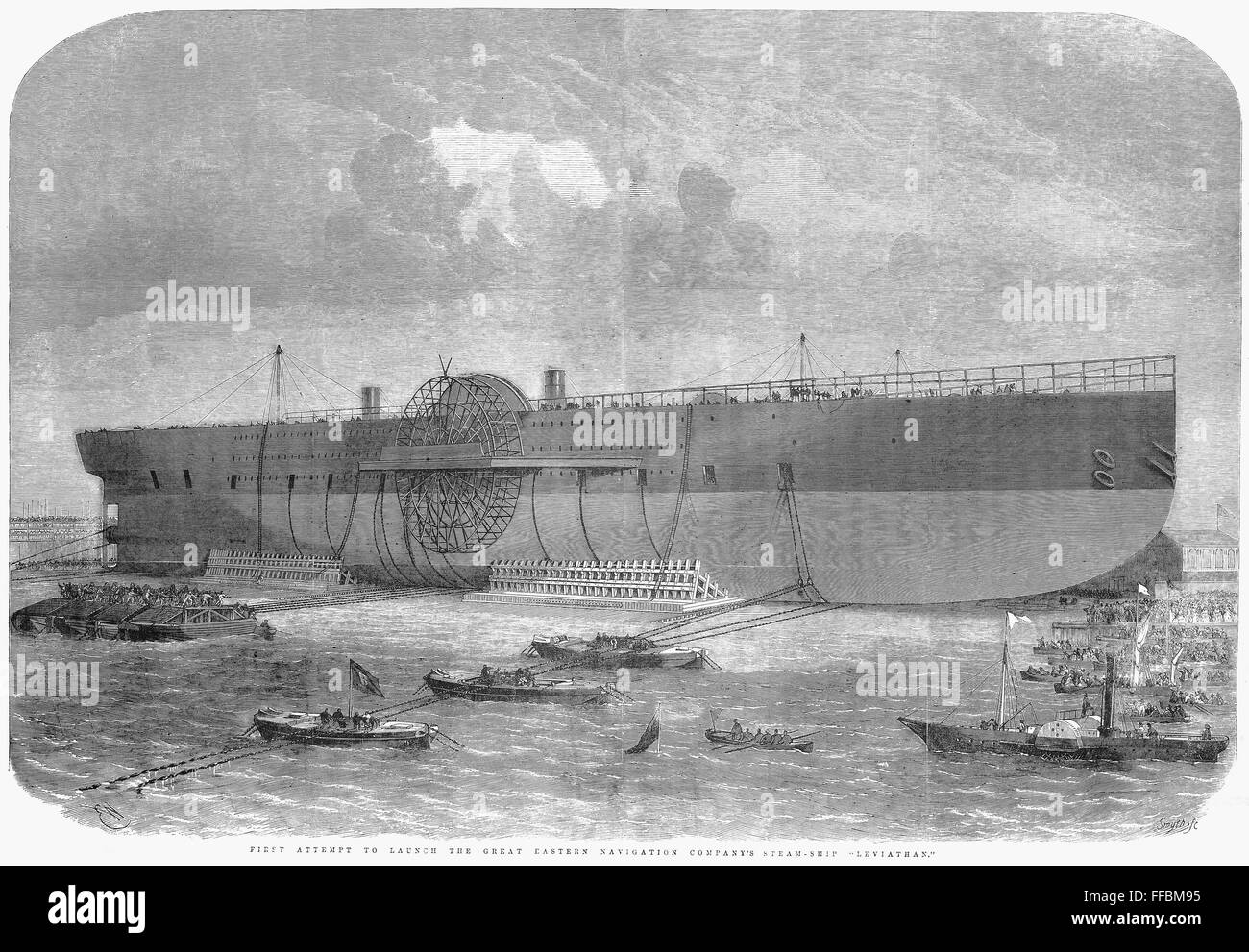 GREAT EASTERN, 1857. /nThe first, unsuccessful, attempt, to launch the ...