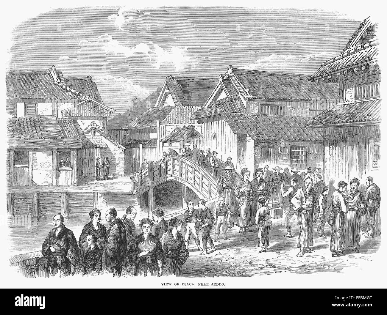 JAPAN: OSAKA, 1864./nA street in Osaka, Japan. Wood engraving, English ...