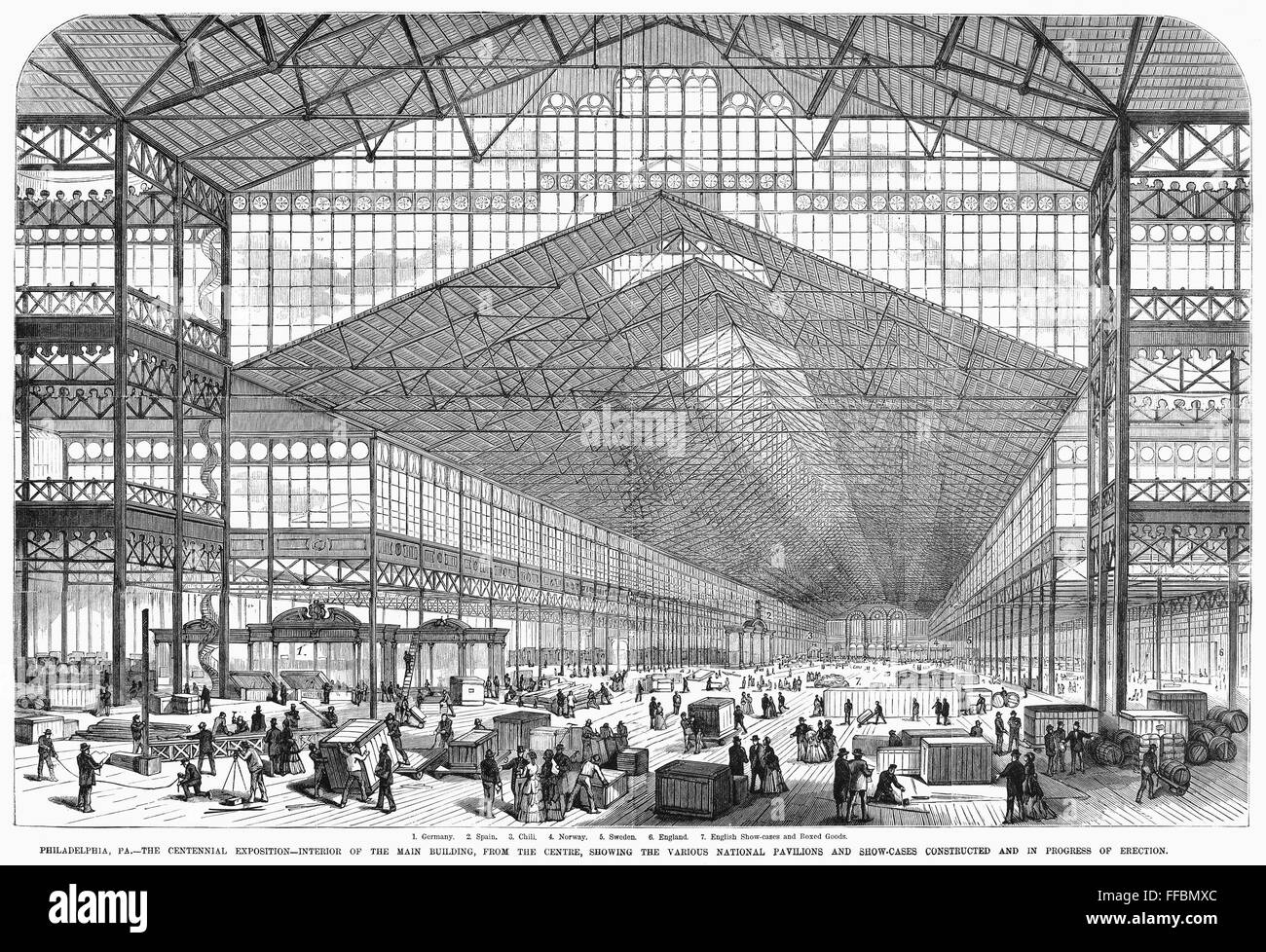 CENTENNIAL FAIR, 1876. /nThe interor of the main building at the ...