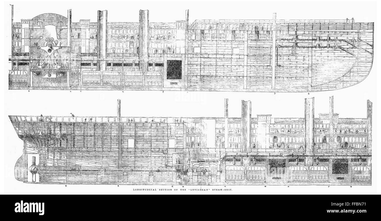 SHIPS: GREAT EASTERN, 1858. /nCross section of the British steamship ...
