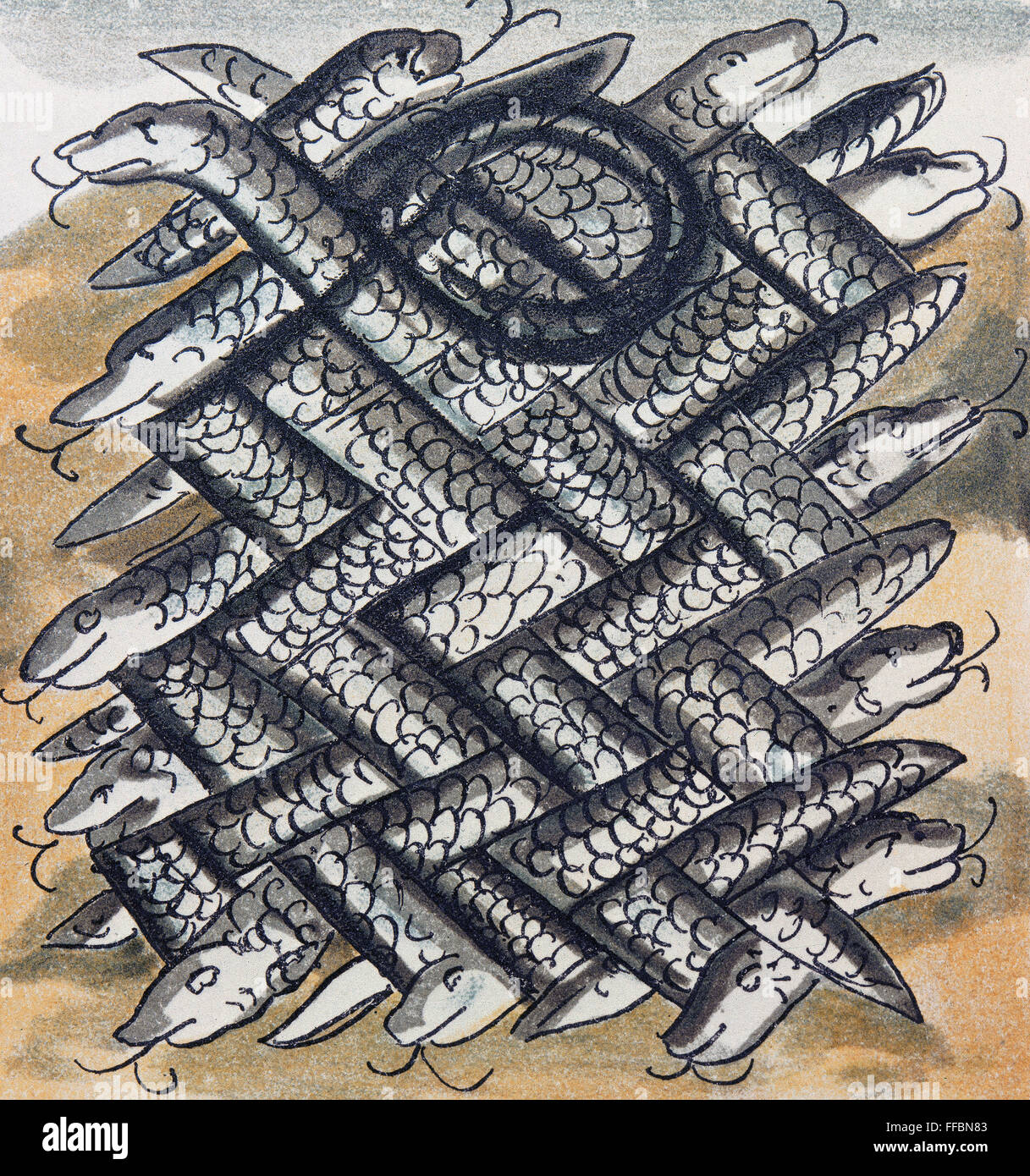 AZTEC PAINTING: SNAKES. /nPre-conquest abstract painting of serpents ...