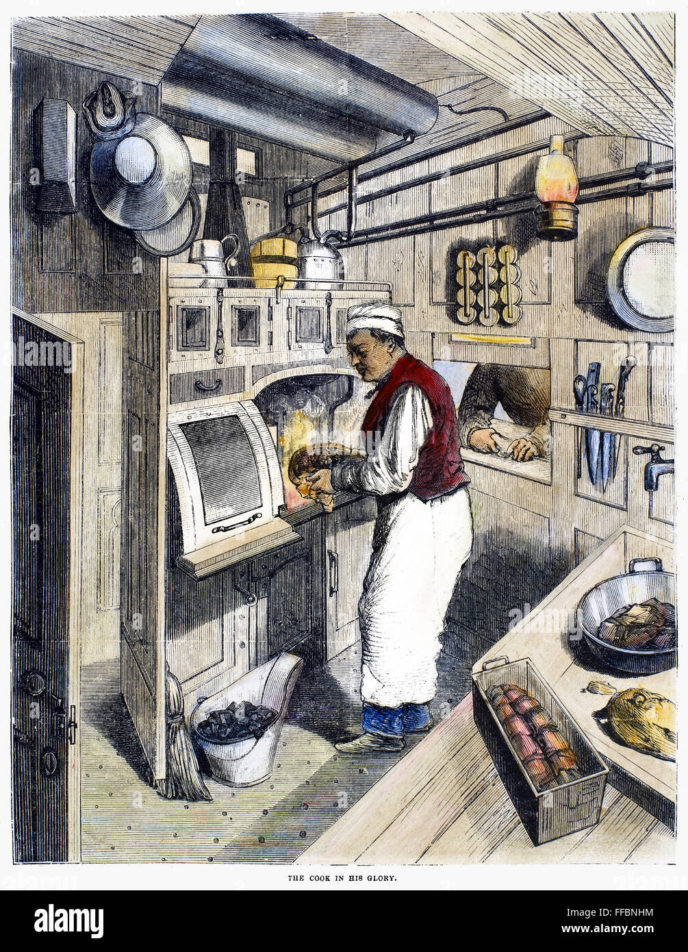 PULLMAN CAR, 1877. /nThe cook in a Pullman dining car. Wood engraving ...