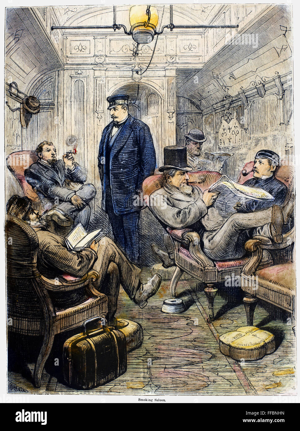 PULLMAN CAR, 1876. /nThe smoking saloon in a Pullman parlor car on the ...
